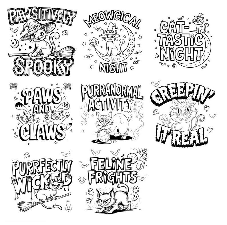 Coloring Pages for Halloween - Spooky Cats 25 Pages, Illustrations ...