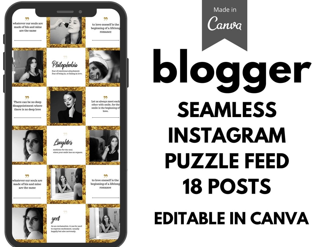 Instagram Puzzle Feed Gold, Instagram Puzzle Template Canva, Instagram ...