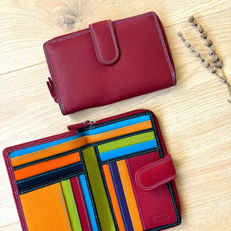 Women's Medium Red Multi Coloured Leather Purse - Etsy