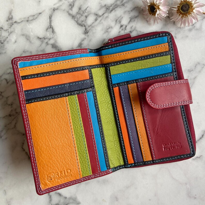 Women's Medium Red Multi Coloured Leather Purse - Etsy
