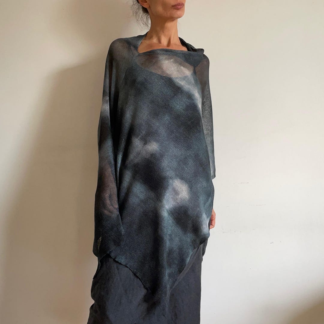 Graphite Linen Poncho Knit Shawl Linen Women's Sweater Flax Scarf ...