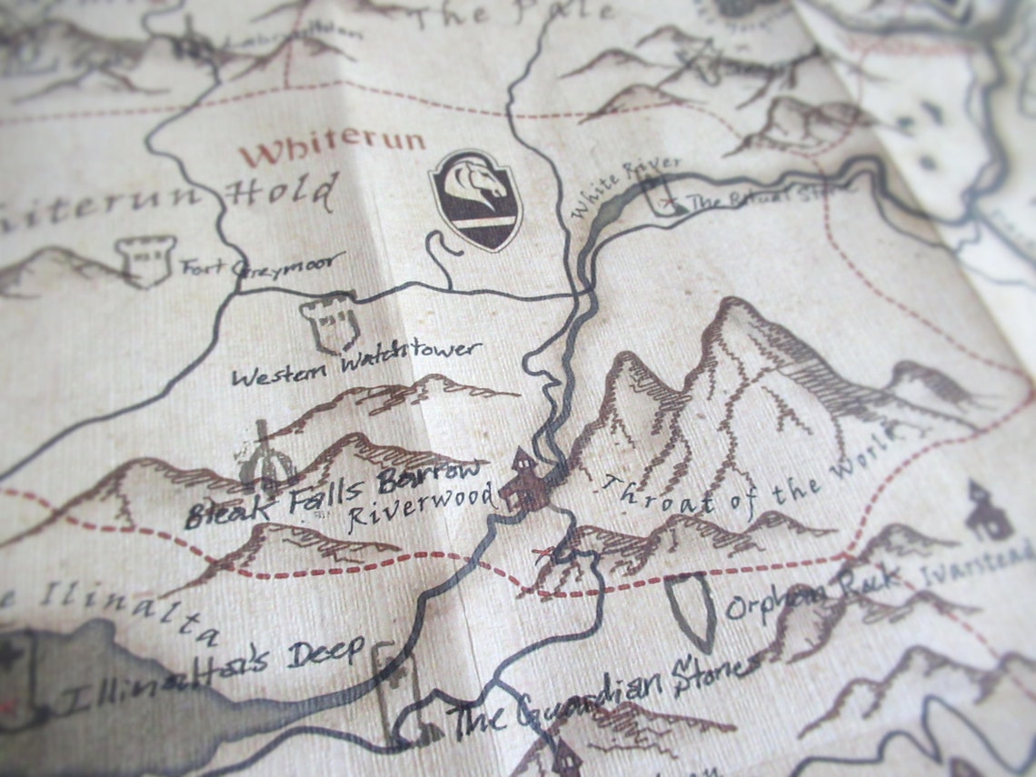 Skyrim Map - Poster - Hand Made - Wall Art - Decor - Fantasy - Fan Art ...