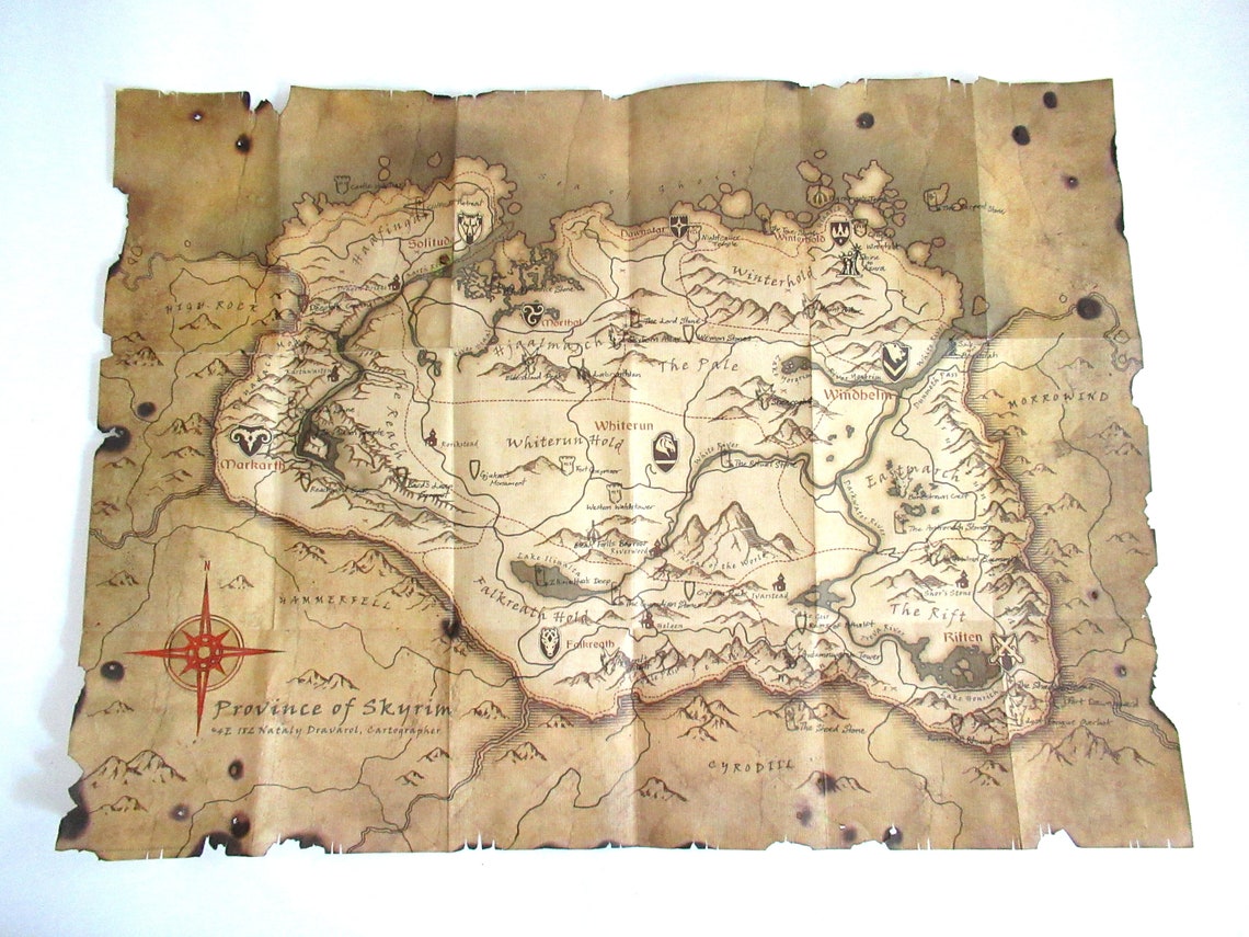 Skyrim Map - Poster - Hand Made - Wall Art - Decor - Fantasy - Fan Art ...