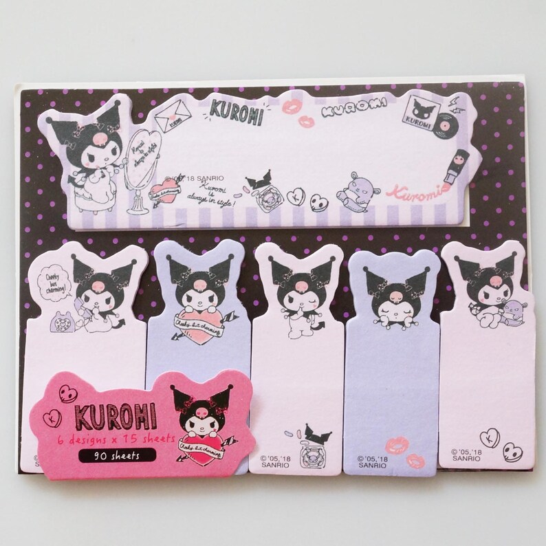 90 sheets Sanrio Kuromi Sticky Notes for Bookmark Memo FREE | Etsy