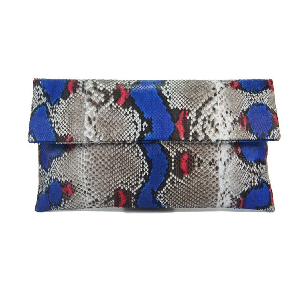 Cobalt Red Snakeskin Clutch | Foldover Clutch Bag | Envelope Clutch ...