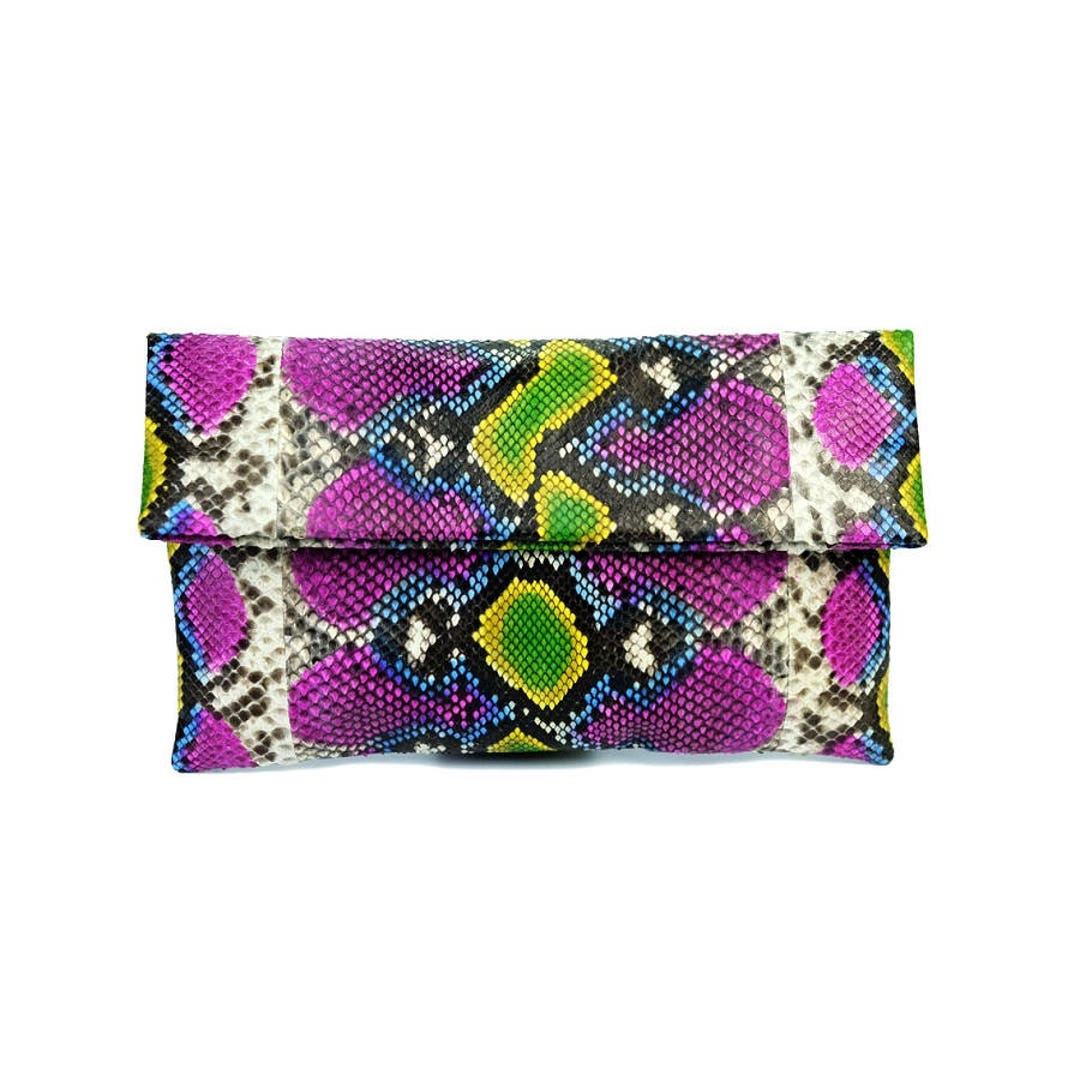 Fuchsia Lemon Lime Motif Python Leather Classic Foldover Clutch Bag - Etsy