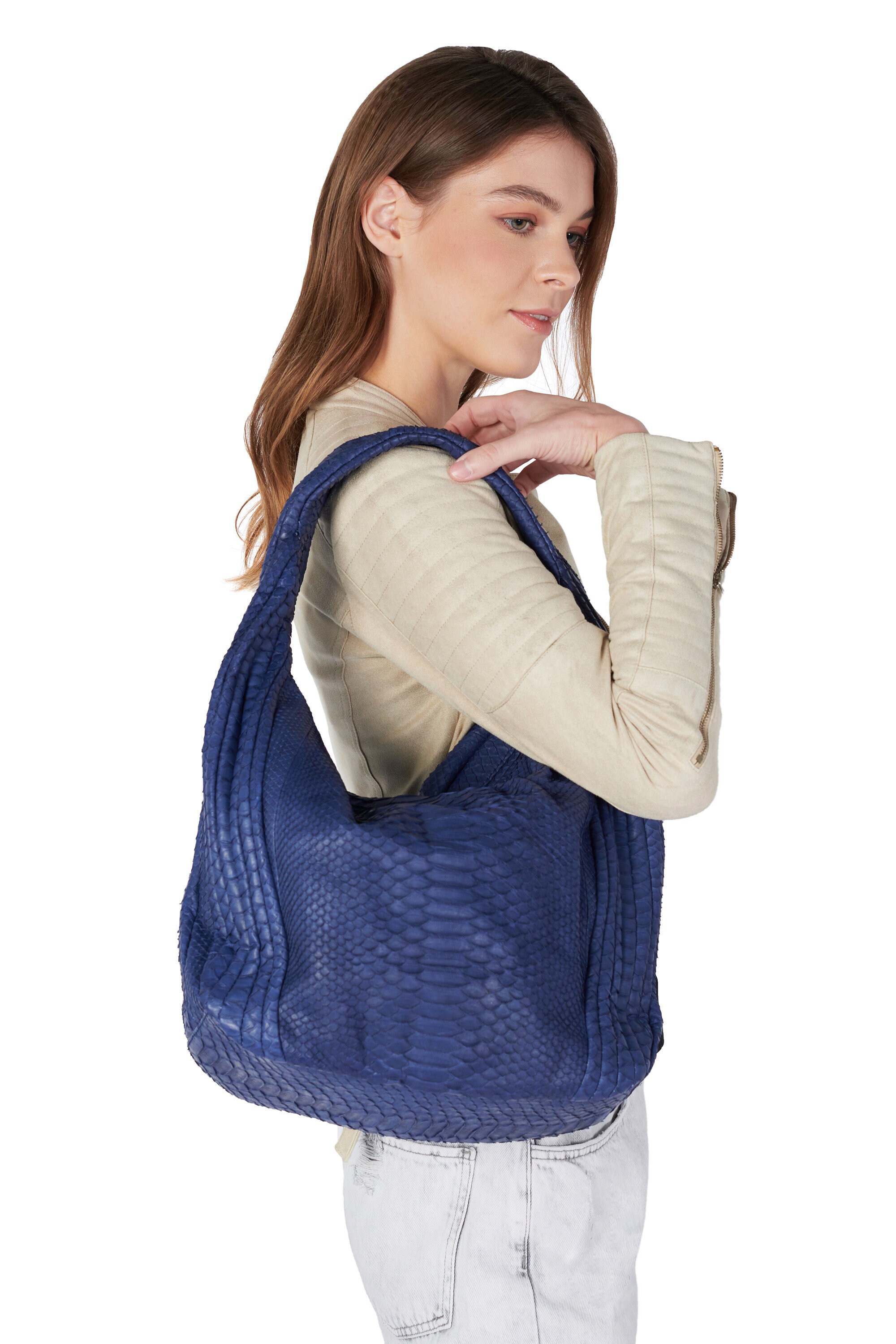 Navy Blue Snakeskin Large Hobo Bag Shoulder Bag Leather | Etsy