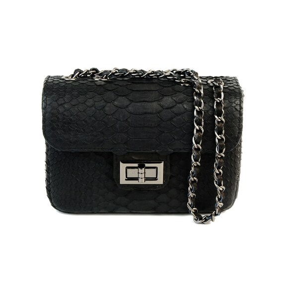 Black Python Leather Cross Body Bag Snakeskin Bag Small - Etsy