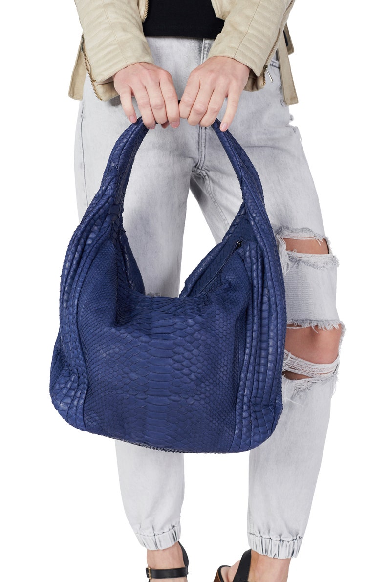 Navy Blue Snakeskin Large Hobo Bag Shoulder Bag Leather - Etsy