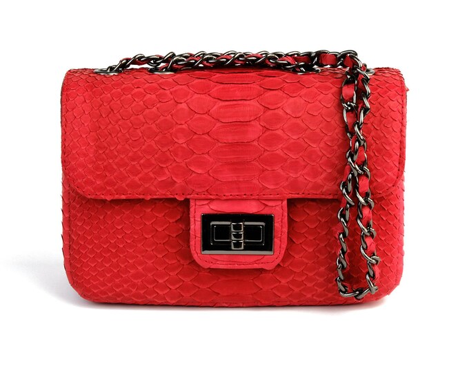 Scarlet Red Python Leather Cross Body Bag Snakeskin Bag Small Crossbody ...
