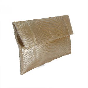 Light Gold Snakeskin Clutch | Foldover Clutch Bag | Envelope Clutch ...