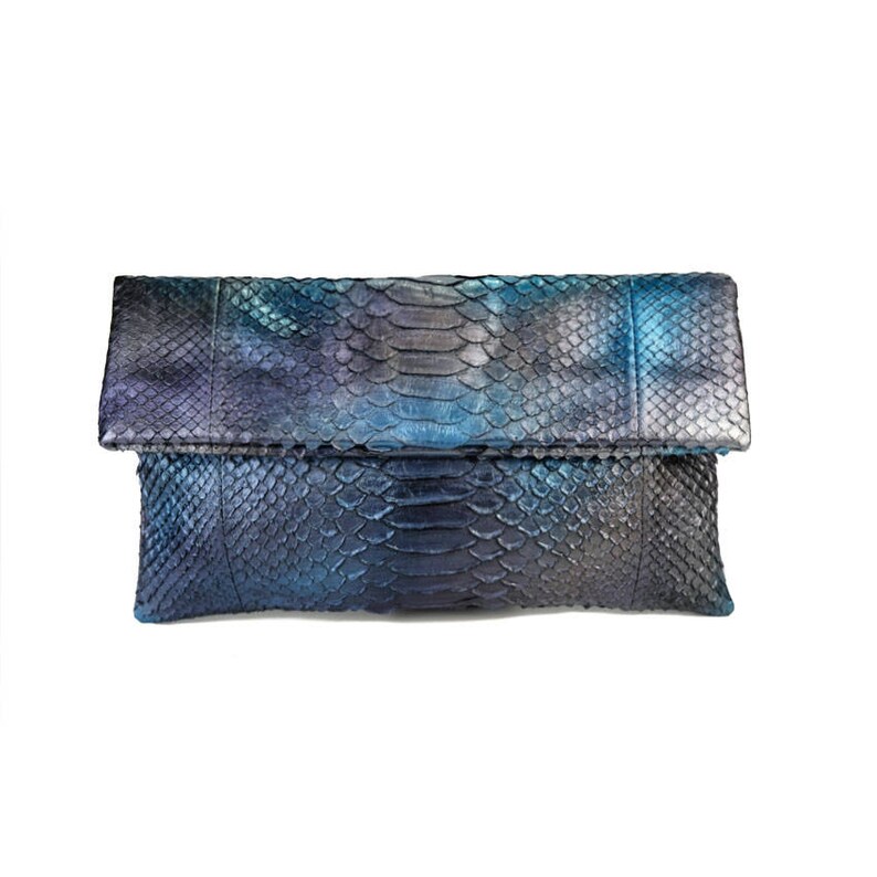 Metallic Blue Snakeskin Clutch Foldover Clutch Bag - Etsy