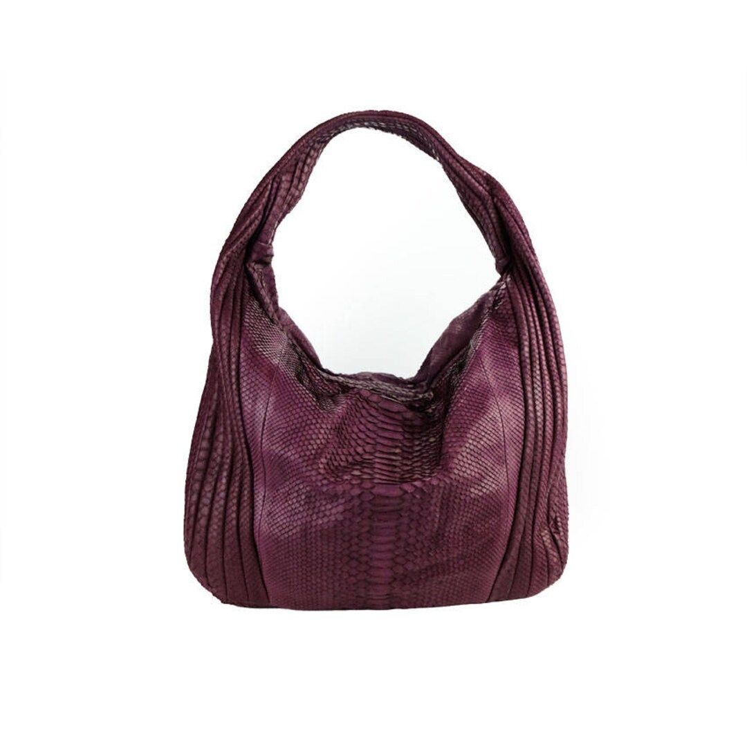 Maroon Snakeskin Large Hobo Bag Shoulder Bag Leather Tote Bag Python ...