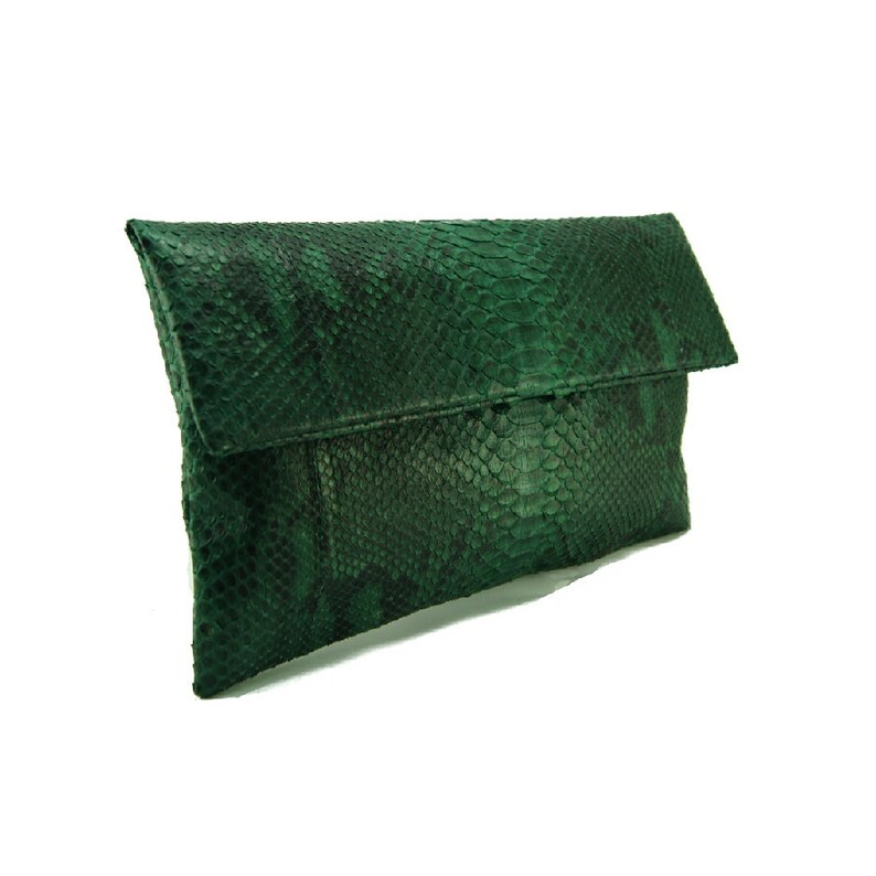 Green Motif Snakeskin Clutch Foldover Clutch Bag Envelope - Etsy