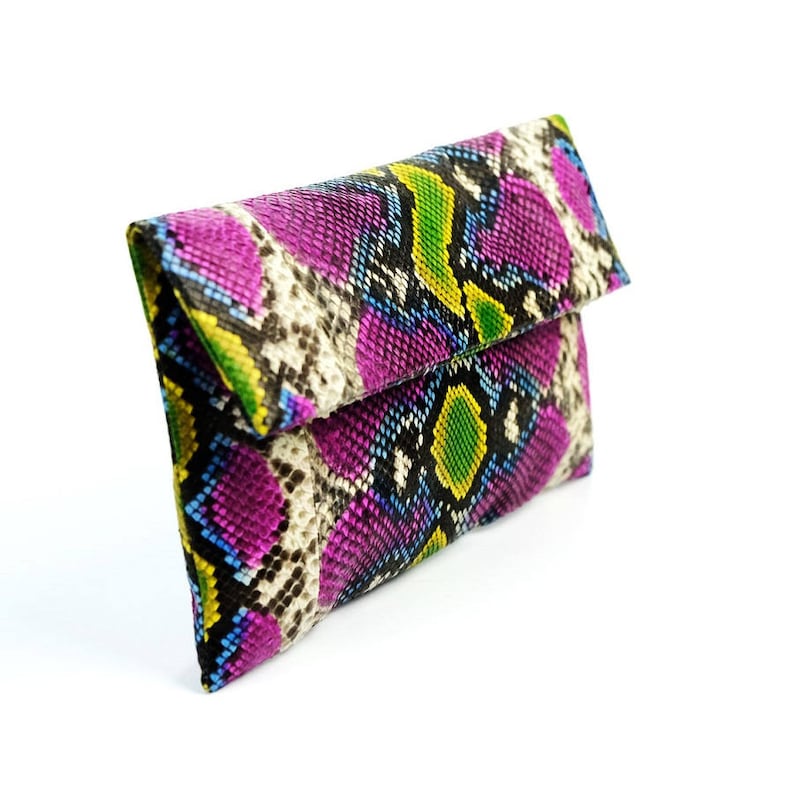 Fuchsia Lemon Lime Motif Python Leather Classic Foldover | Etsy