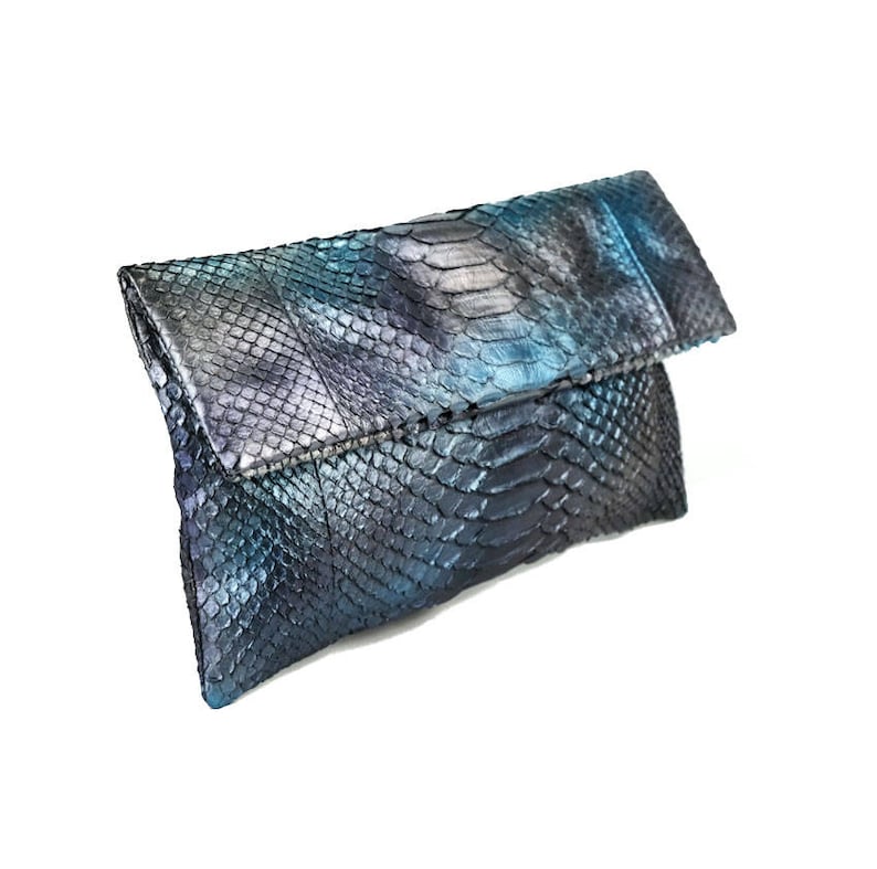 Metallic Blue Snakeskin Clutch Foldover Clutch Bag | Etsy