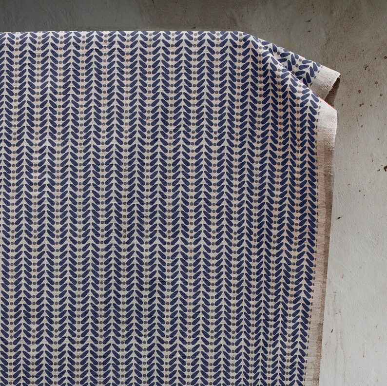 Scandi Wings Deep Blue Linen Curtain Fabric English - Etsy