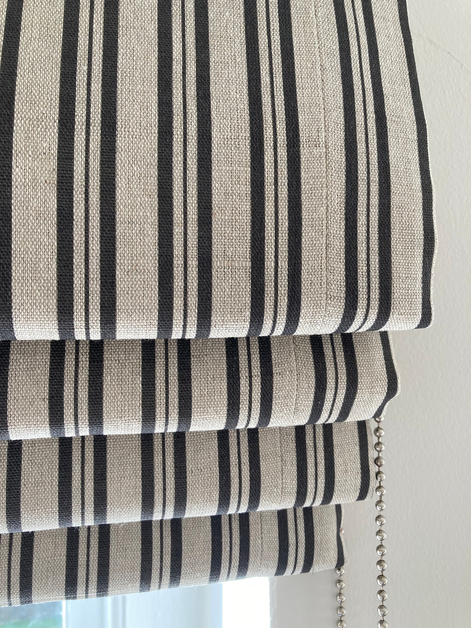 Rayure noire - Store bateau sur mesure - Tissu en lin noir et naturel ...
