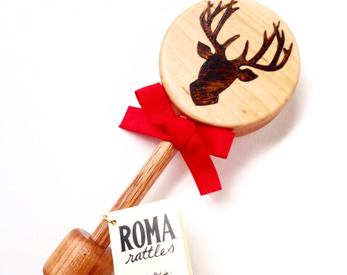 Personalized Baby's Christmas Gift | Natural Wood Reindeer Rattle ...