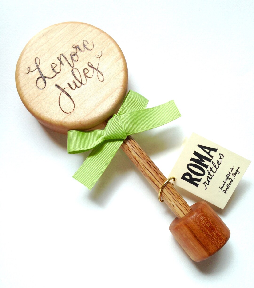 Personalized Baby's Name Gift Natural Wood Rattle Teething Toy Heirloom ...