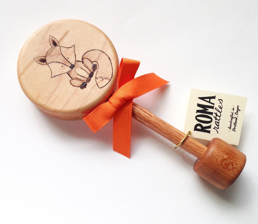 Personalized Baby Gift| Baby Fox Keepsake Wooden Rattle | Custom ...