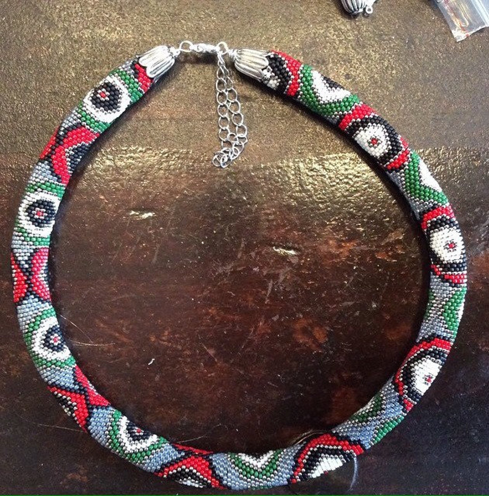 Beaded Necklace Handmade Jewelry Embroidered Bijoux Round - Etsy