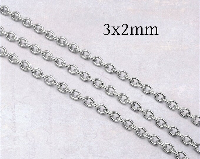 5m X Stainless Steel 3 X 2mm Cable Chain - 22 Gauge, Open Links, Five ...