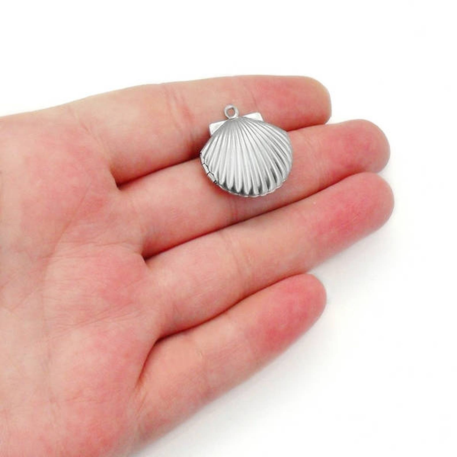 3 X Small Stainless Steel Clam Shell Locket Pendants - Etsy