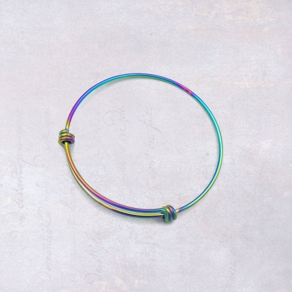 2 X Stainless Steel Rainbow Anodized Expandable Bangle Bracelets Three Sizes Available Etsy