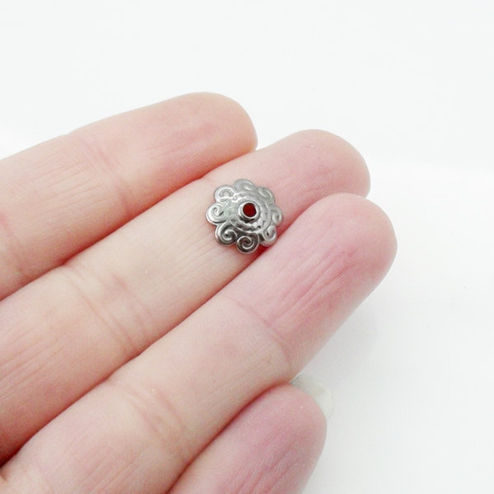 50 X Embossed Stainless Steel 11mm Bead Caps - Dark Silver Tone ...