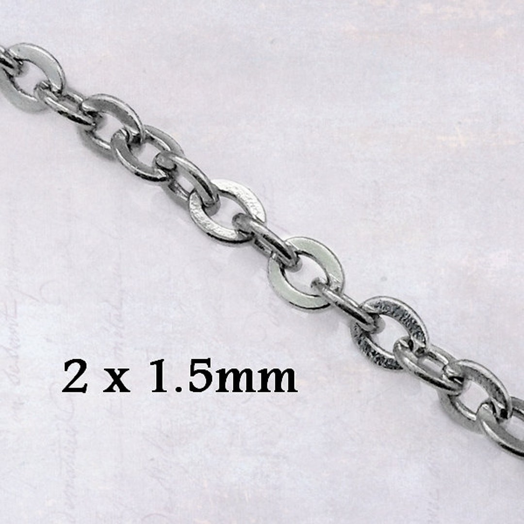 5m X Extra Fine Stainless Steel Flat Link Cable Chain 2mm X 1.5mm X 0 ...