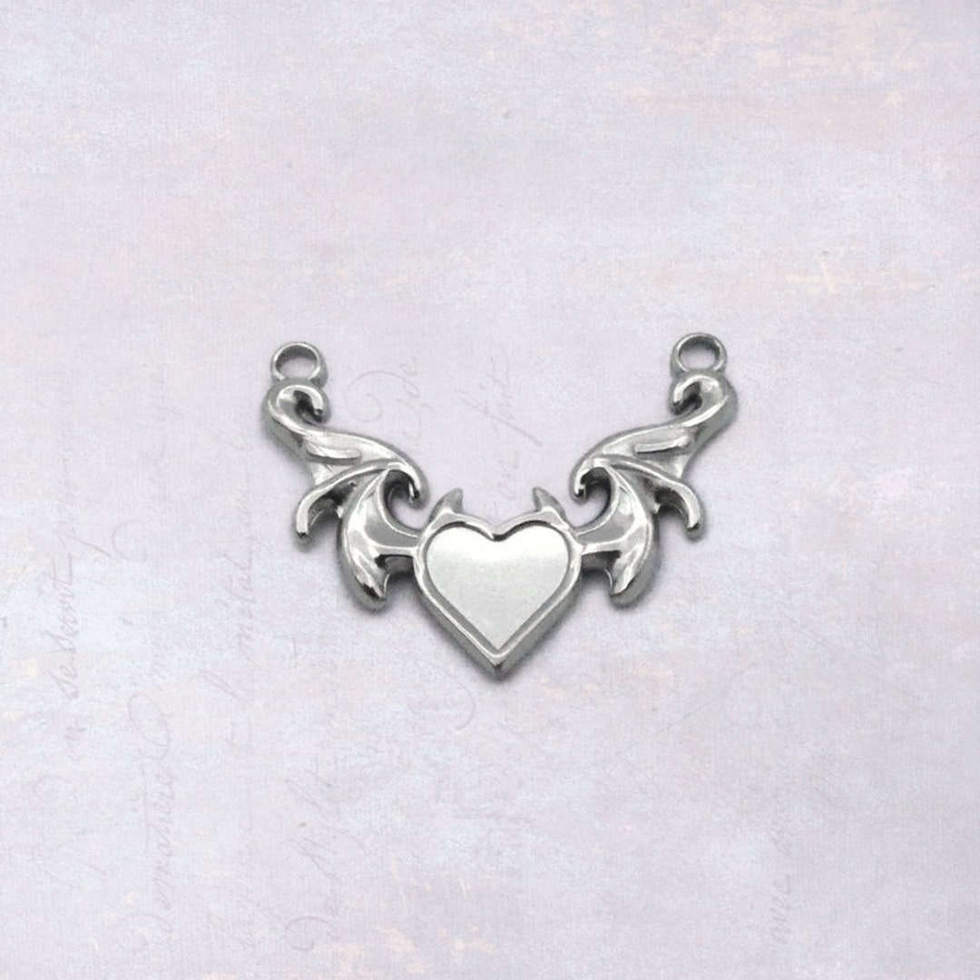 5 X Stainless Steel Devil Heart With Wings Pendant Connectors - Etsy
