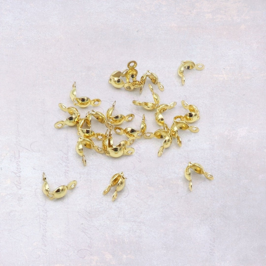 50 X Gold Tone Stainless Steel Bead Tip Knot Covers / Calottes Two ...