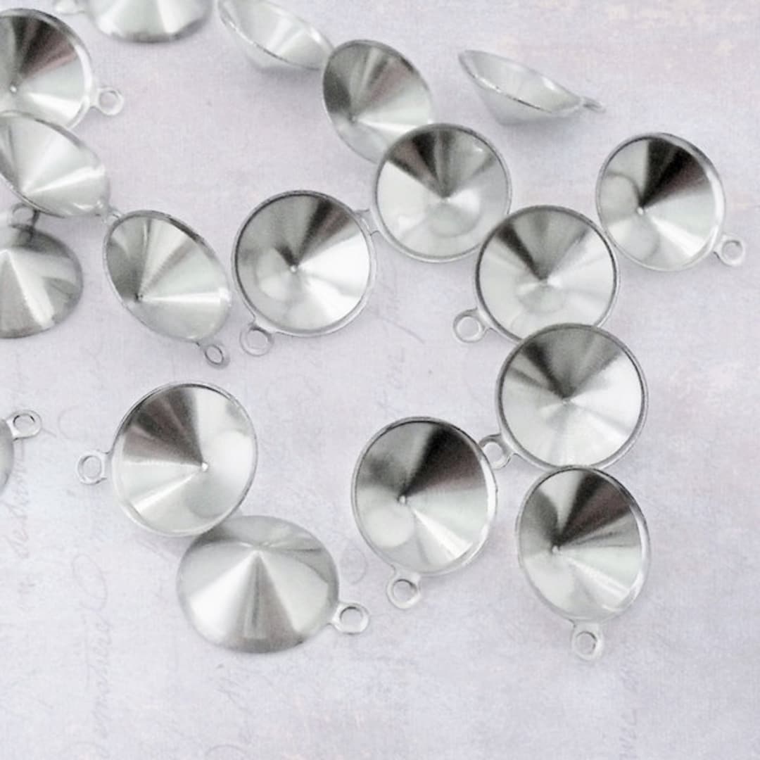 25 X Stainless Steel Rivoli Settings for 12mm Chatons Rhinestone Charm ...