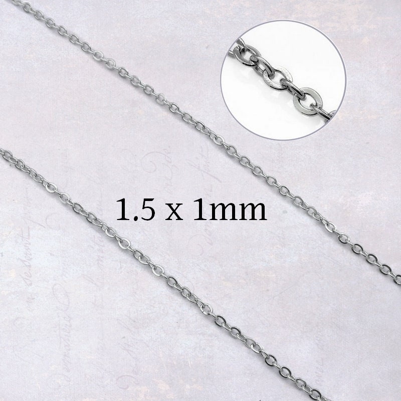 5m X Ultra Fine Stainless Steel Flat Link Cable Chain 1.5mm X 1mm X 0 ...
