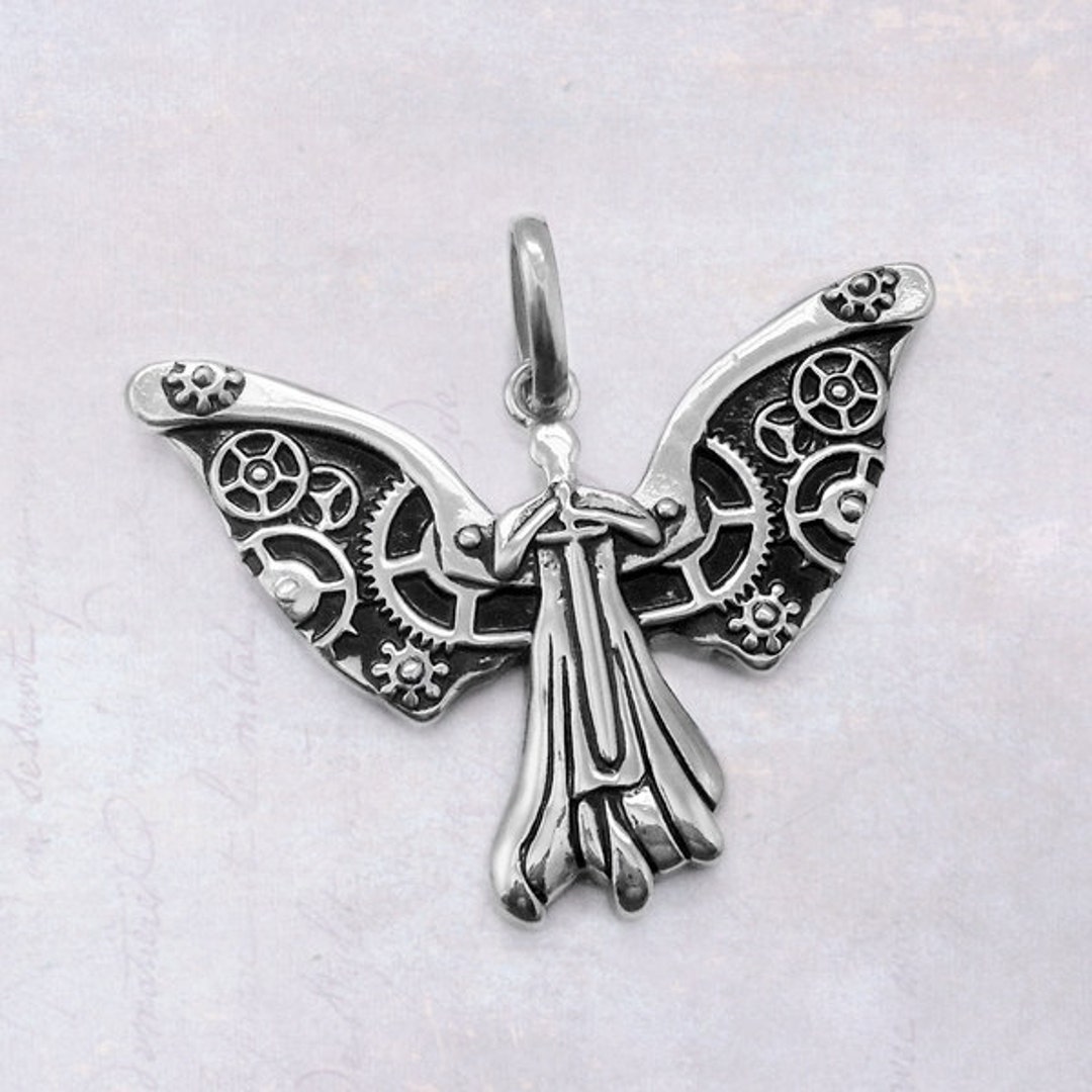 Stainless Steel Clockwork Guardian Angel With Sword Pendant 316 Grade ...