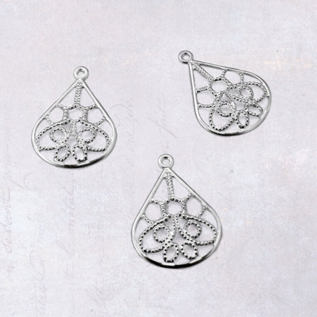 20 X Stainless Steel Teardrop Filigree Charms / Stampings 20mm X 15mm ...