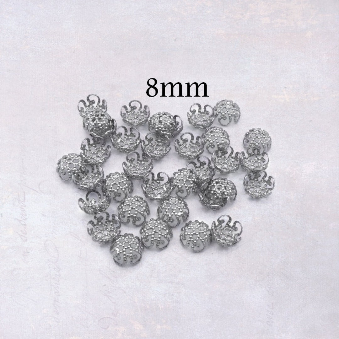 100 X Stainless Steel 8mm Embossed Filigree Bead Caps 316 Surgical ...