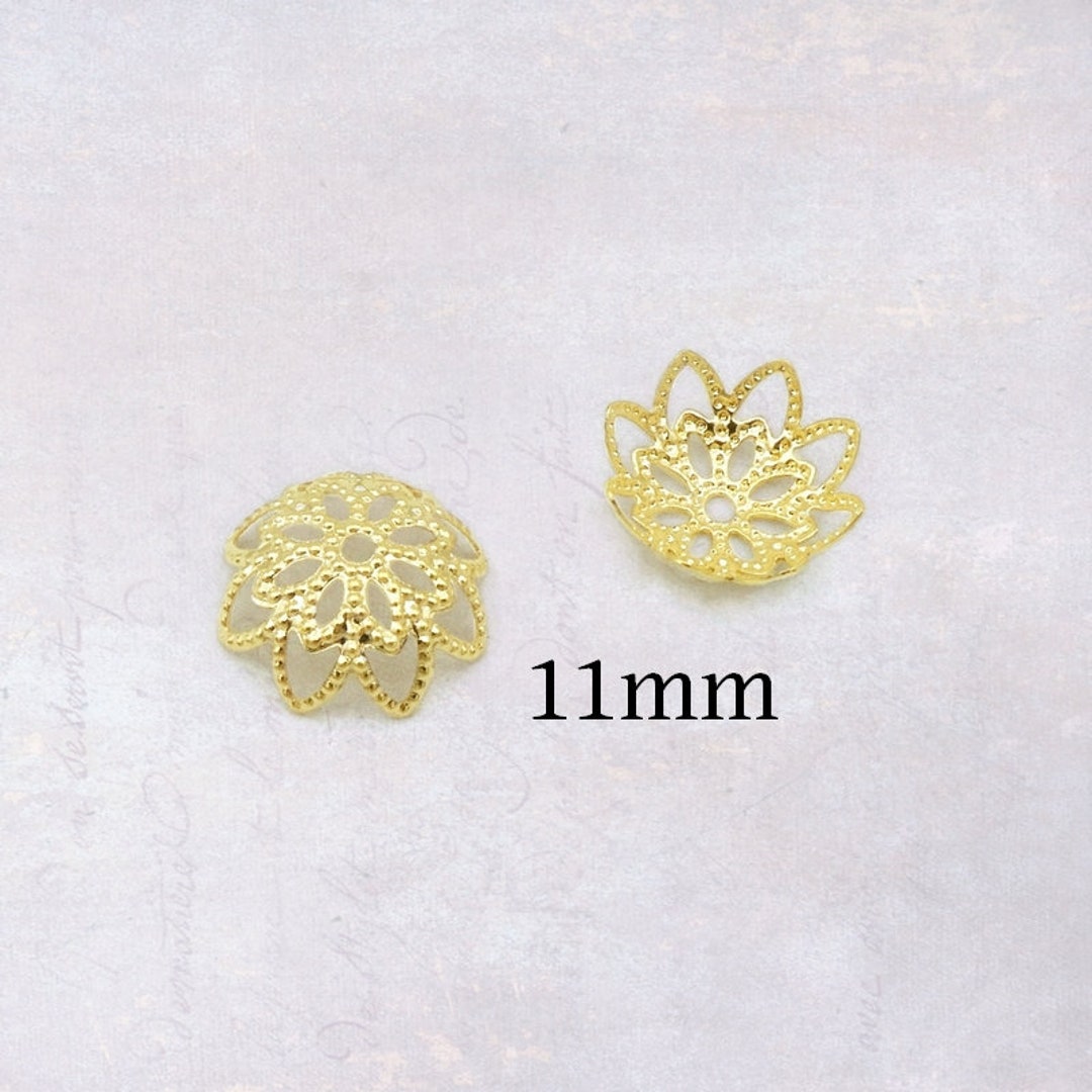 20 X Gold Tone Stainless Steel 11mm Embossed Filigree Flower Bead Caps ...