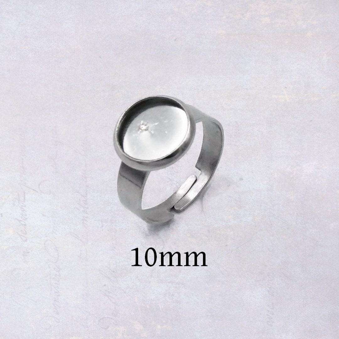 10 x Stainless Steel 10mm Cabochon Adjustable Ring Settings 17.5mm Inner Diameter Size N / US7 ...