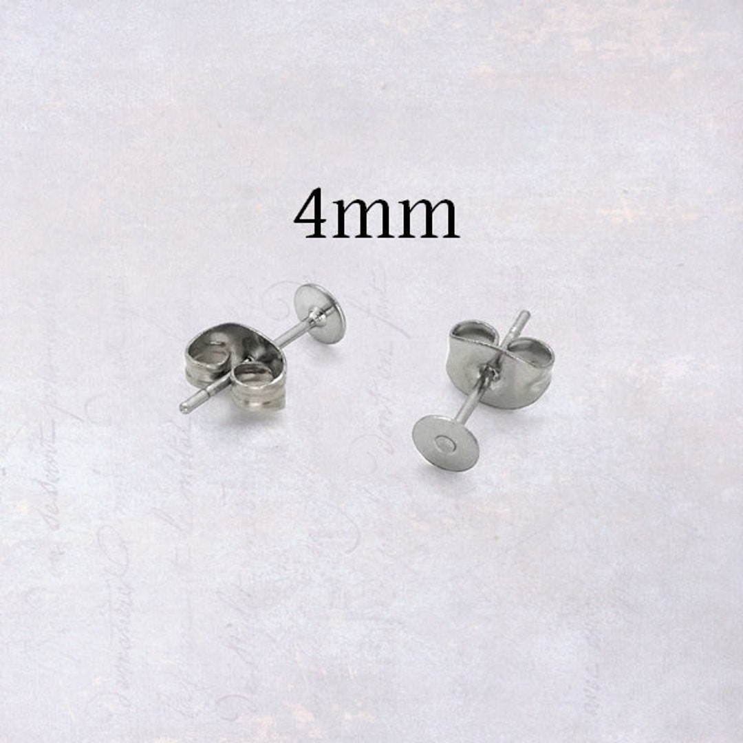 25 / 100 X Pairs Stainless Steel 4mm Flat Pad Earring Stud Settings ...