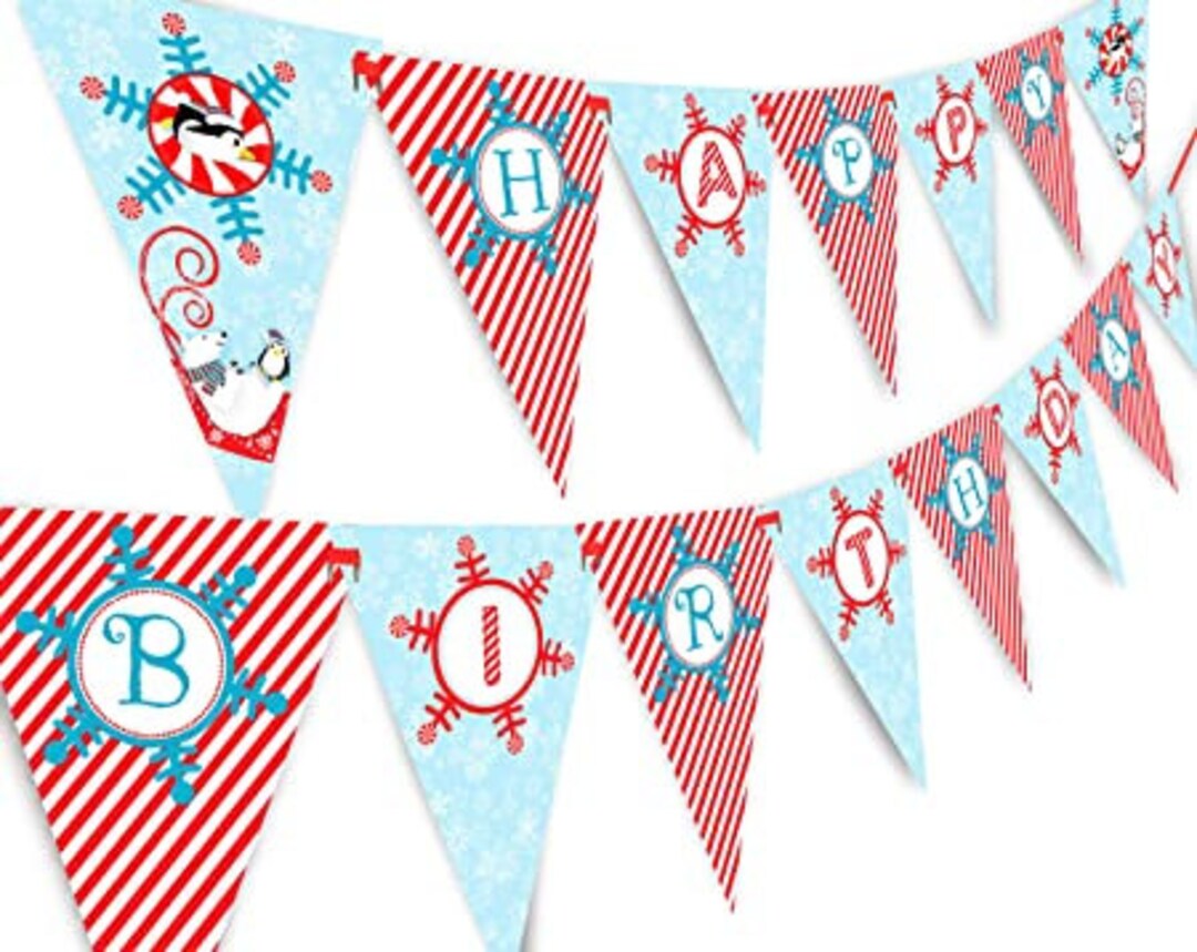 Winter Wonderland Happy Birthday Banner Pennant - Penguin Party ...