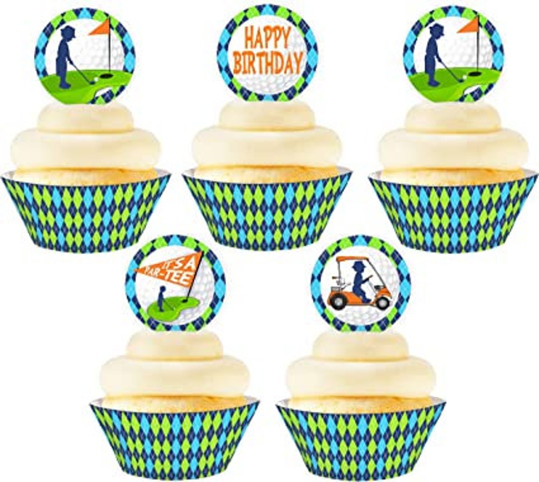 Golf Cupcake Kit - 24 Cupcake Toppers and 24 Cupcake Wrappers - Golf ...