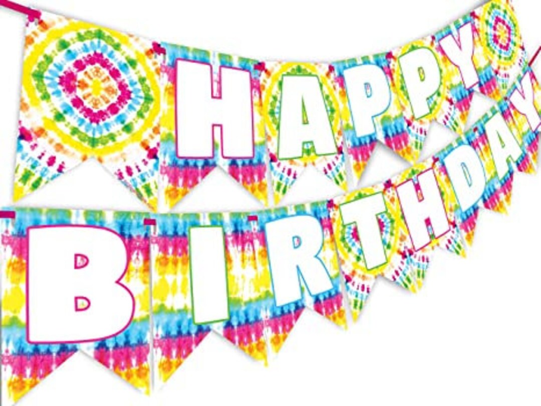 Tie Dye Party Happy Birthday Banner - Tie Dye Party Supplies - Tie Dye ...