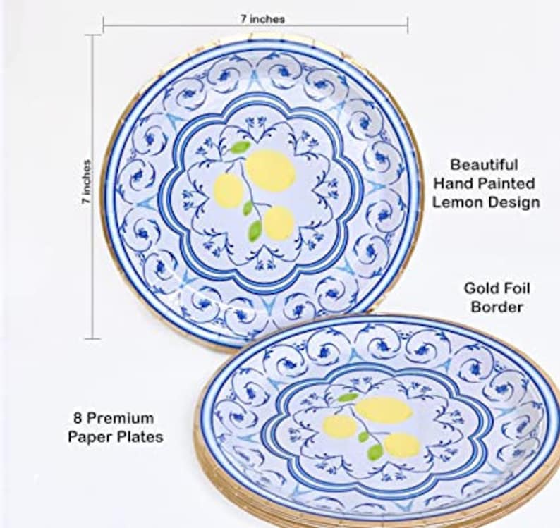 Capri Lemon Paper Plates - Set of 8 Paper Plates - Engagement Party ...