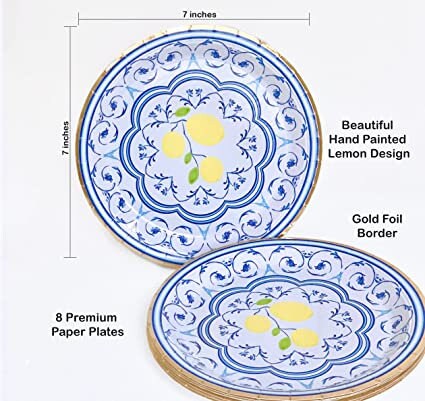 Capri Lemon Paper Plates - Set of 8 Paper Plates - Engagement Party ...