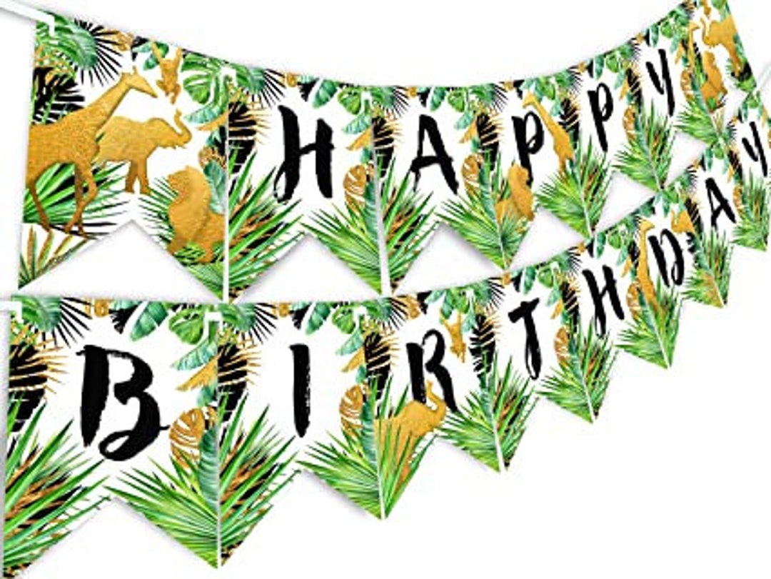 Golden Safari Birthday Banner Pennant - Safari Party Decorations ...