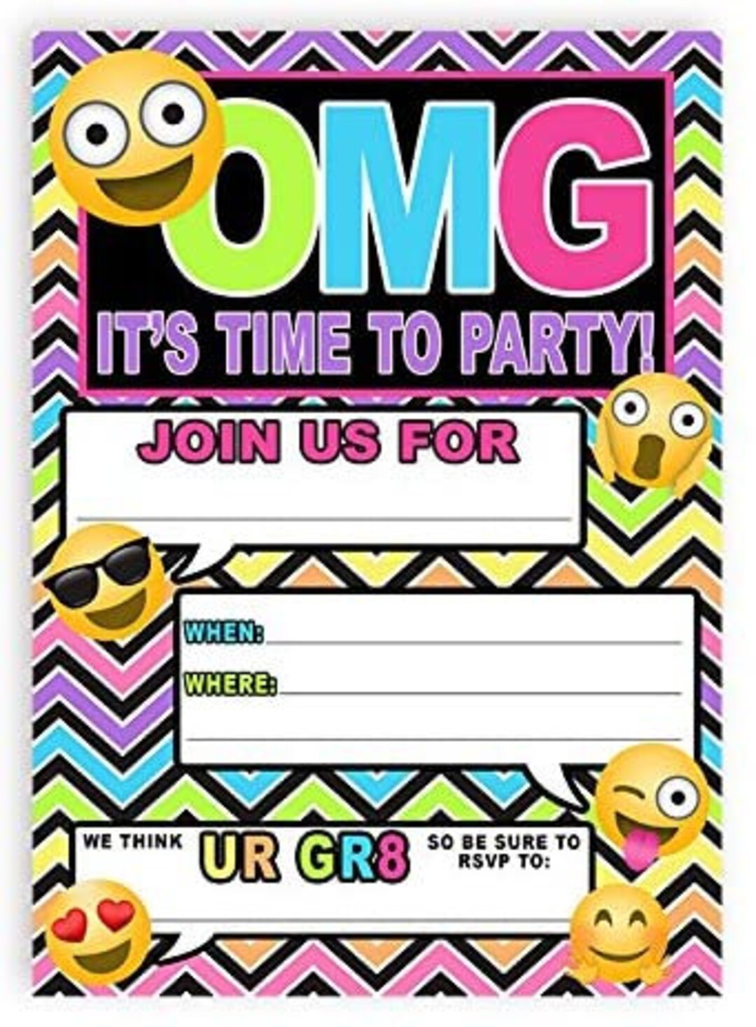 Emoji Rainbow Invitation Tween Teen Birthday Graduation Party - 20 ...