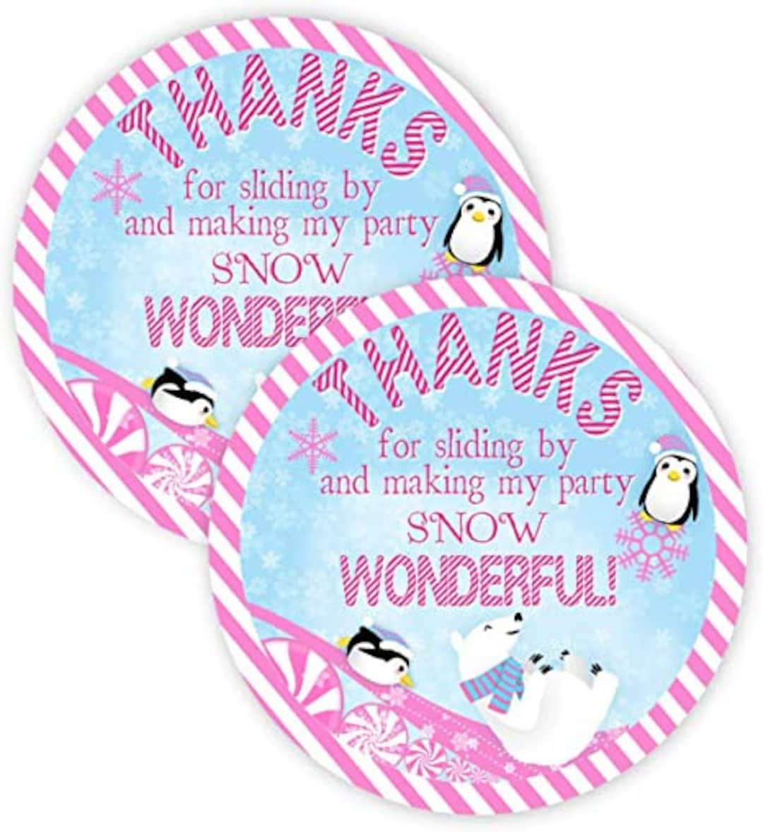 Winter Wonderland Pink Party Favor Stickers - 40 Favor Bag Stickers ...