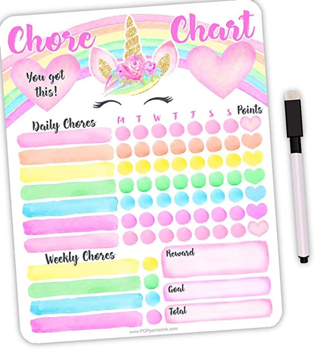 Unicorn Chore Chart - Magnetic Chore Chart - Kids Responsibility Chart ...